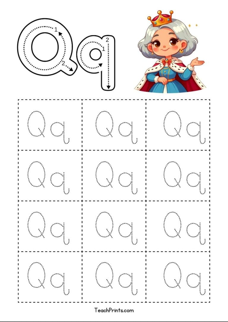 Letter Q Tracing Worksheet - Free Printables - Teach Prints