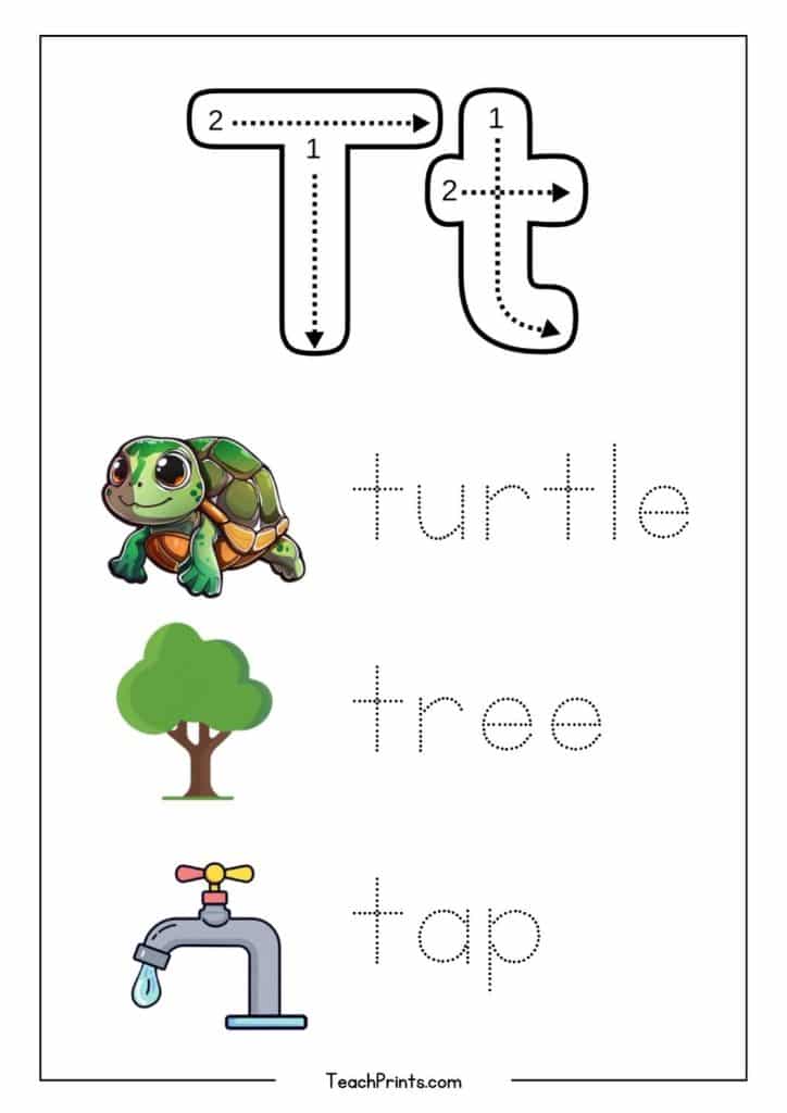 Letter T Tracing Worksheet - Free Printables - Teach Prints