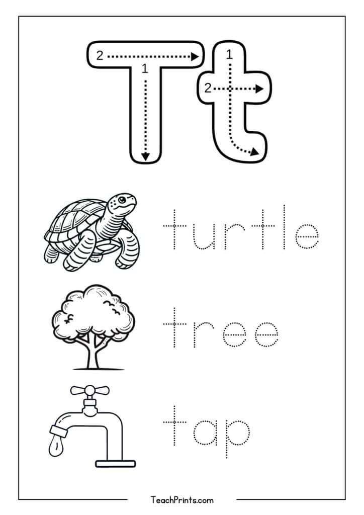 Letter T Tracing Worksheet - Free Printables - Teach Prints