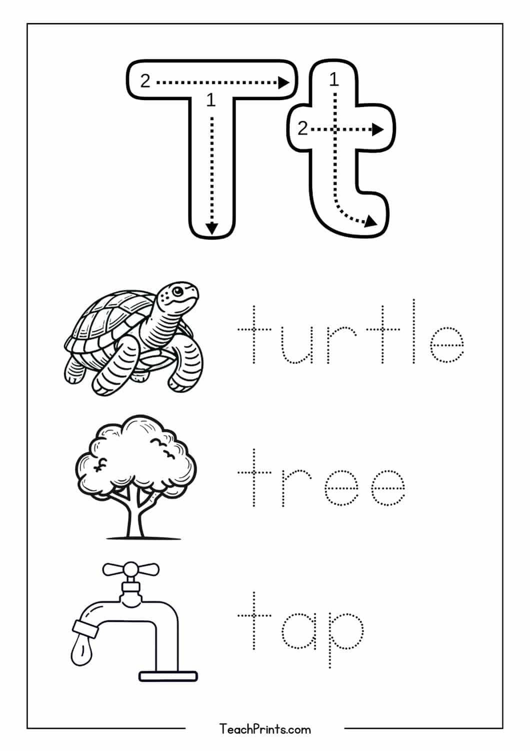Letter T Tracing Worksheet - Free Printables - Teach Prints