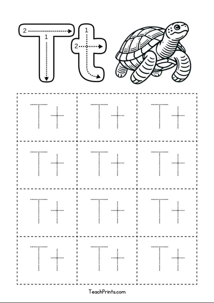 Letter T Tracing Worksheet - Free Printables - Teach Prints