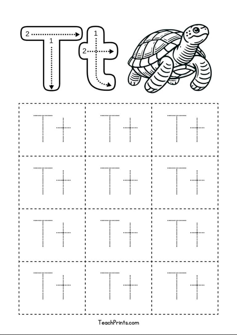 Letter T Tracing Worksheet - Free Printables - Teach Prints