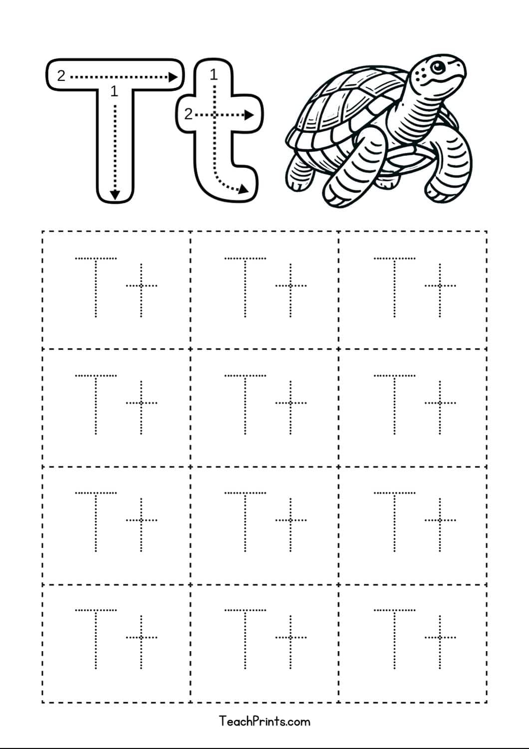Letter T Tracing Worksheet - Free Printables - Teach Prints