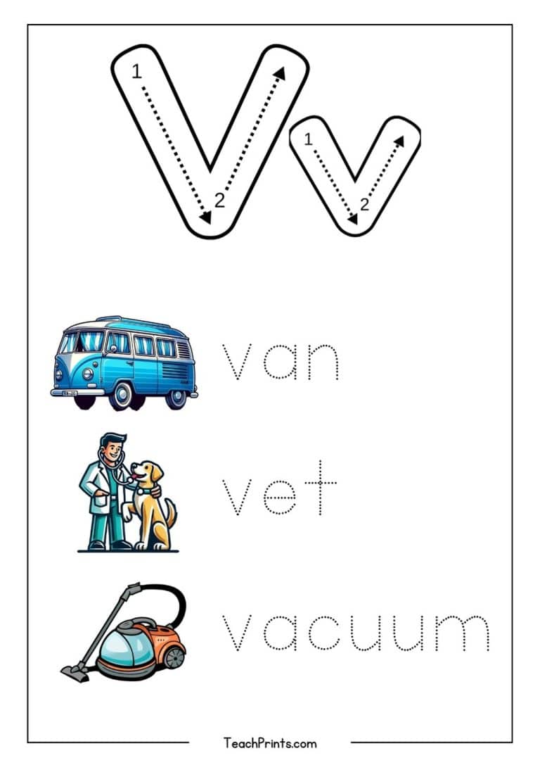 Letter V Tracing Worksheet - Free Printables - Teach Prints
