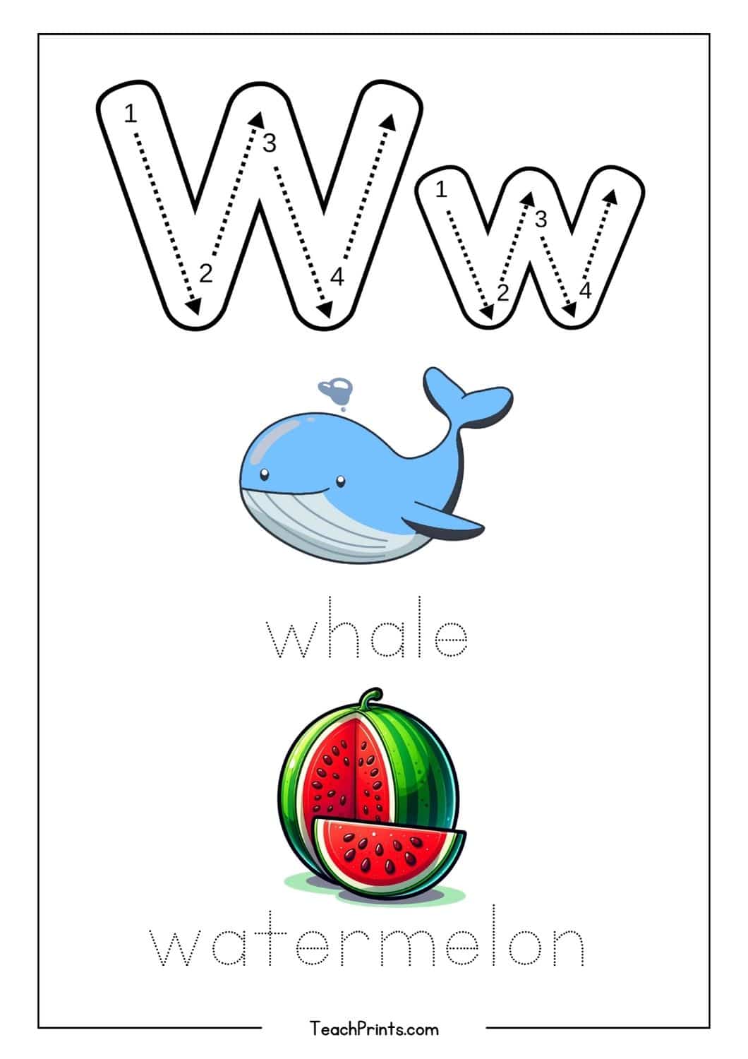 Letter W Tracing Worksheet - Free Printables - Teach Prints