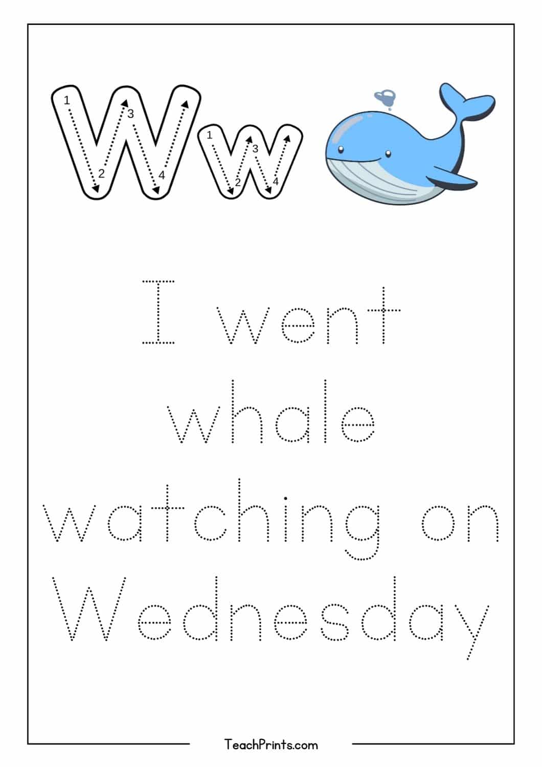 Letter W Tracing Worksheet - Free Printables - Teach Prints