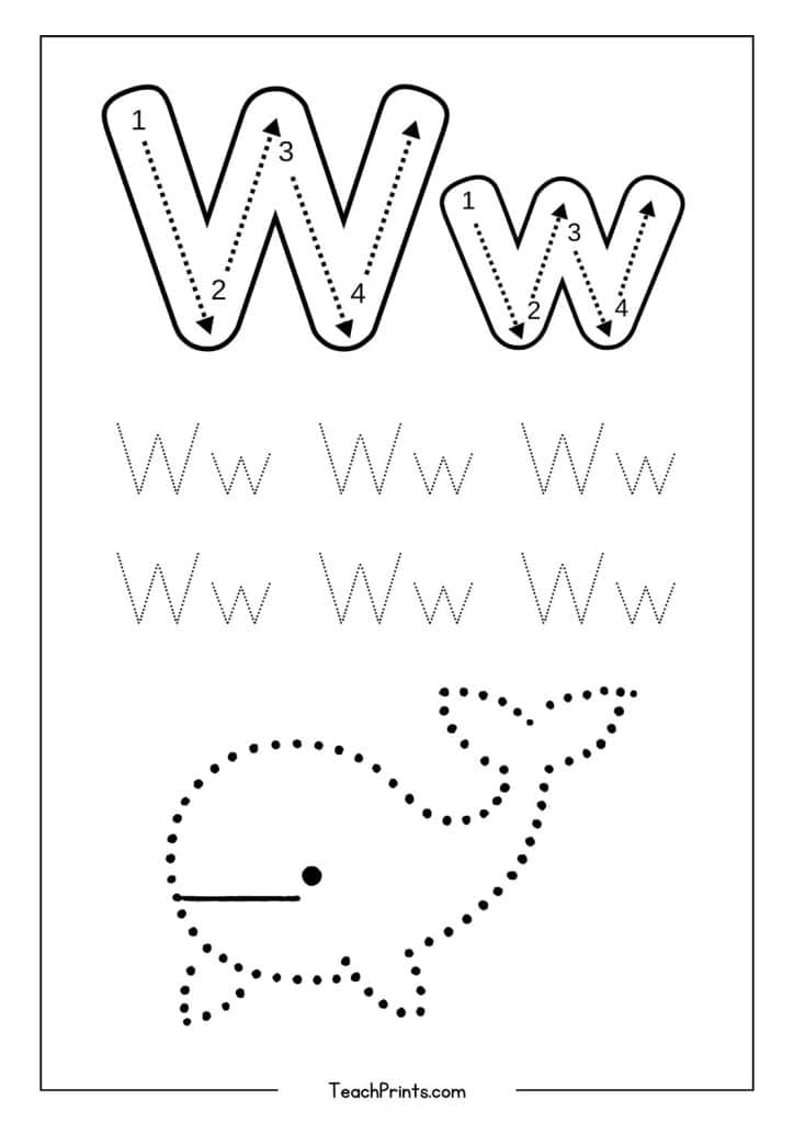 Letter W Tracing Worksheet - Free Printables - Teach Prints