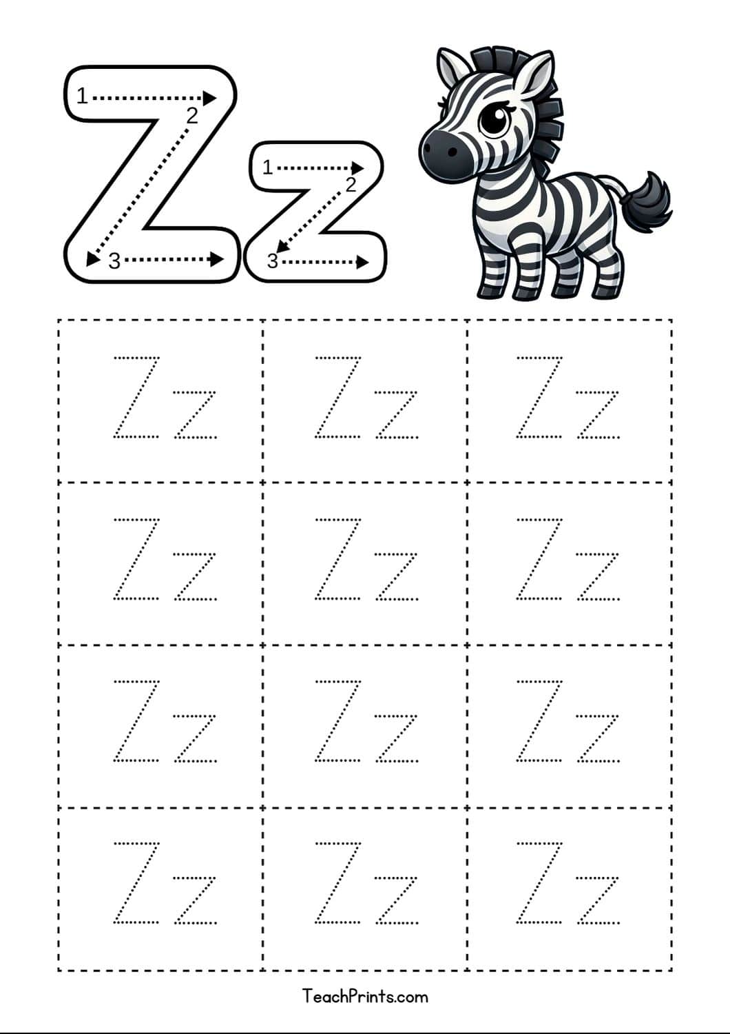 Letter Z Tracing Worksheet - Free Printables - Teach Prints