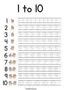 Tracing Numbers 1-10 Worksheets (Free Printable Pdfs) - Teach Prints