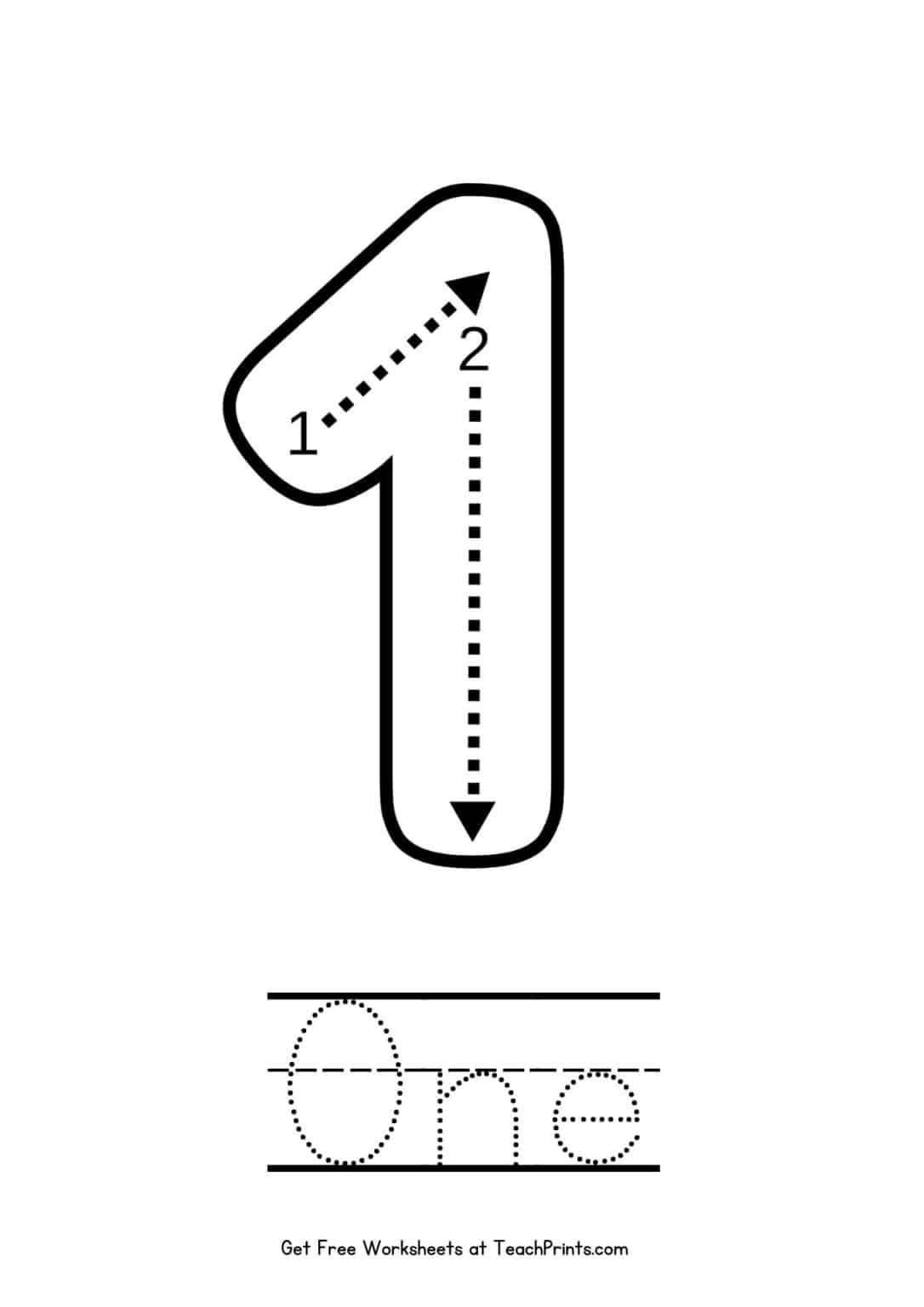 Number 1 Tracing Worksheets - Free Printables - Teach Prints