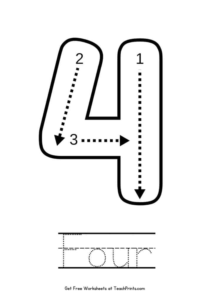 Number 4 Tracing Worksheets - Free Printables - Teach Prints