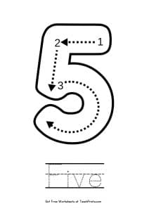 Number 5 Tracing Worksheets - Free Printables - Teach Prints
