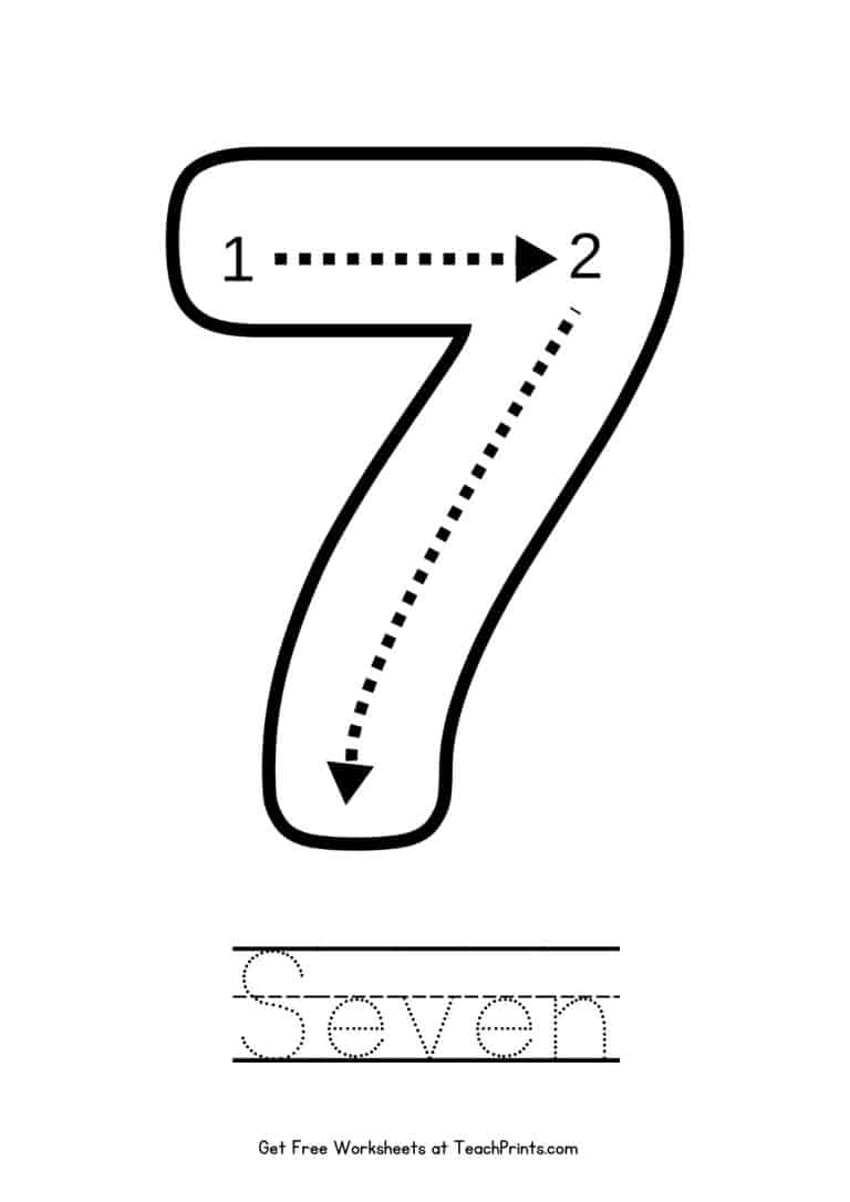 Number 7 Tracing Worksheets - Free Printables - Teach Prints