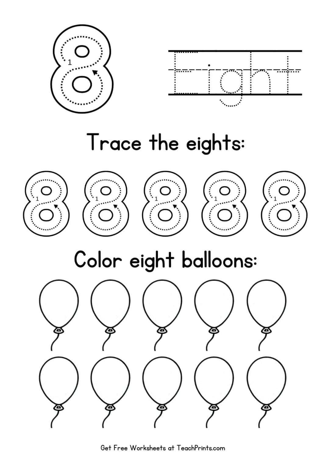 Number 8 Tracing Worksheets - Free Printables - Teach Prints