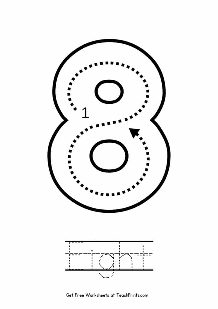 Number 8 Tracing Worksheets - Free Printables - Teach Prints