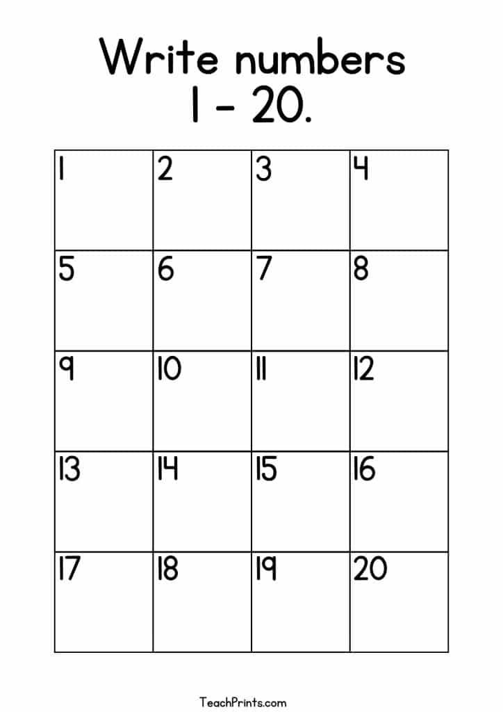 Tracing Numbers 1-20 Worksheets (Free Printable Pdfs) - Teach Prints