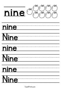 Number 9 Tracing Worksheets - Free Printables - Teach Prints