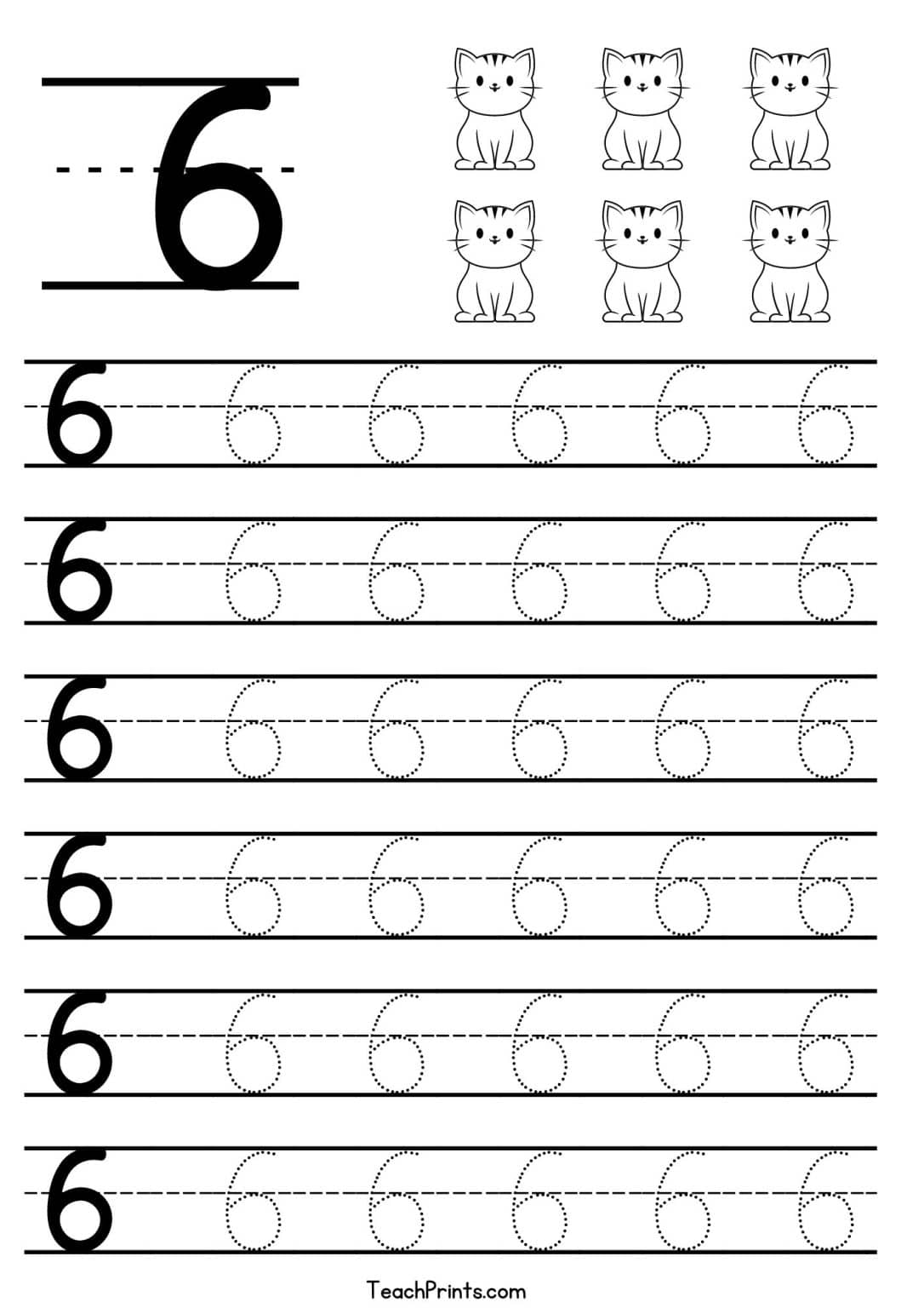 Number 6 Tracing Worksheets - Free Printables - Teach Prints