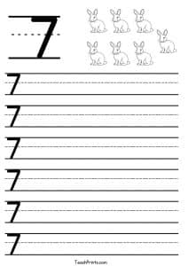 Number 7 Tracing Worksheets - Free Printables - Teach Prints