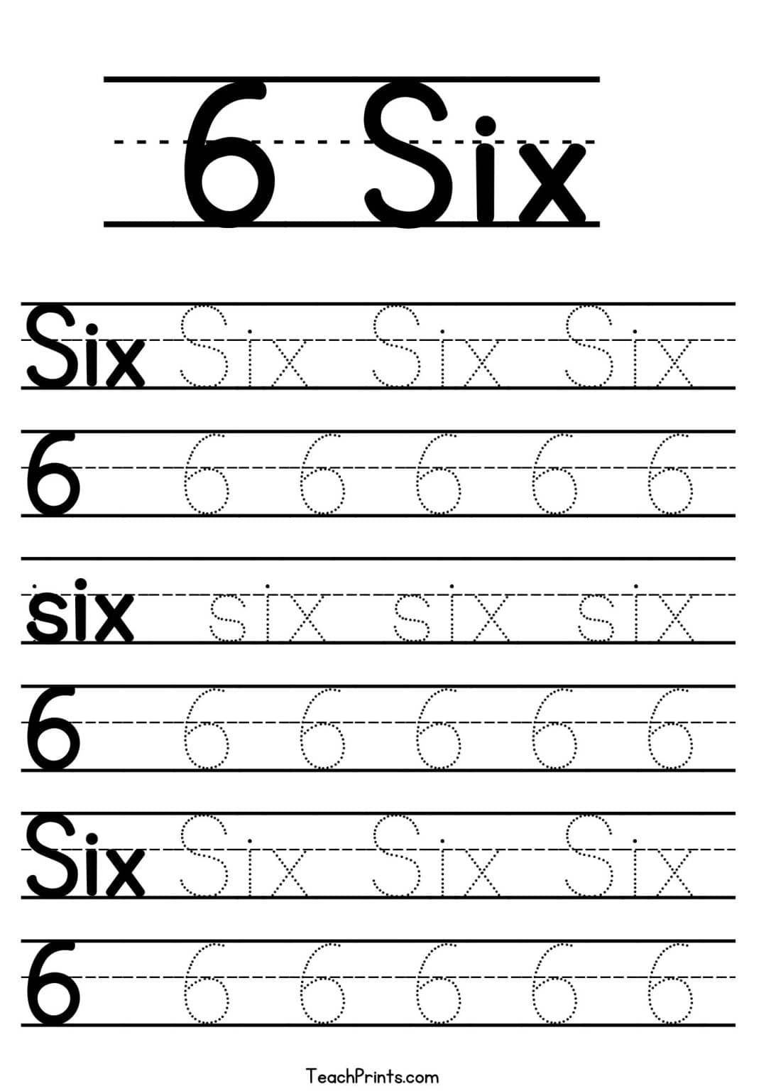 Number 6 Tracing Worksheets - Free Printables - Teach Prints