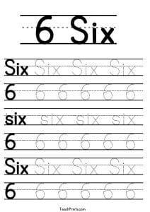 Number 6 Tracing Worksheets - Free Printables - Teach Prints