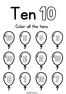 Number 10 Tracing Worksheets - Free Printables - Teach Prints