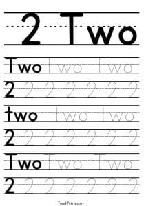 Number 2 Tracing Worksheets - Free Printables - Teach Prints