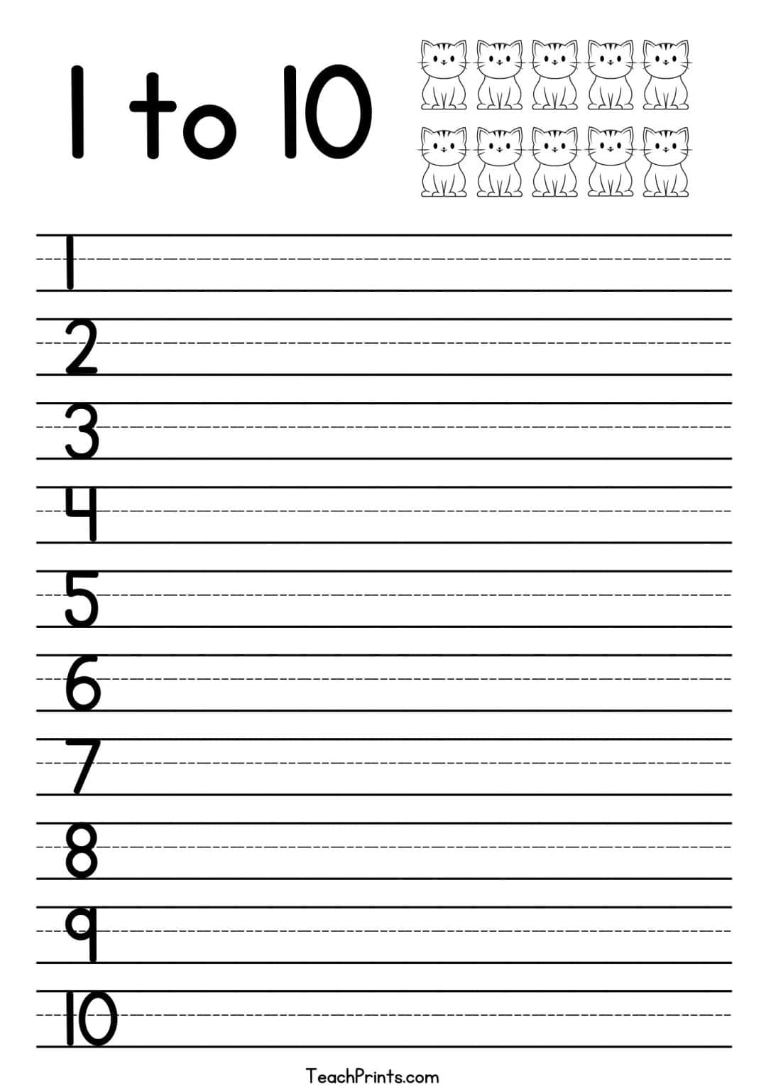 Tracing Numbers 1-10 Worksheets (Free Printable Pdfs) - Teach Prints