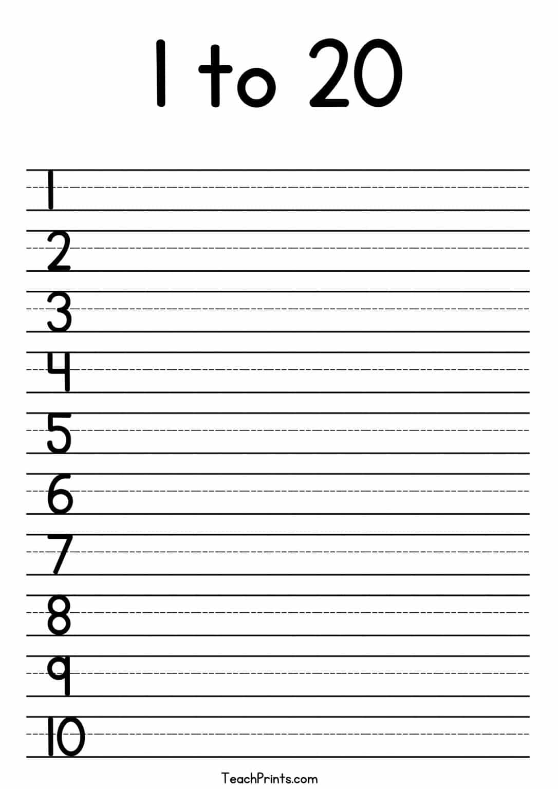 Tracing Numbers 1-20 Worksheets (Free Printable Pdfs) - Teach Prints