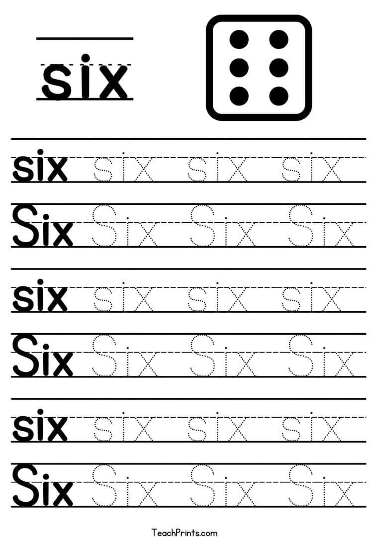 Number 6 Tracing Worksheets - Free Printables - Teach Prints