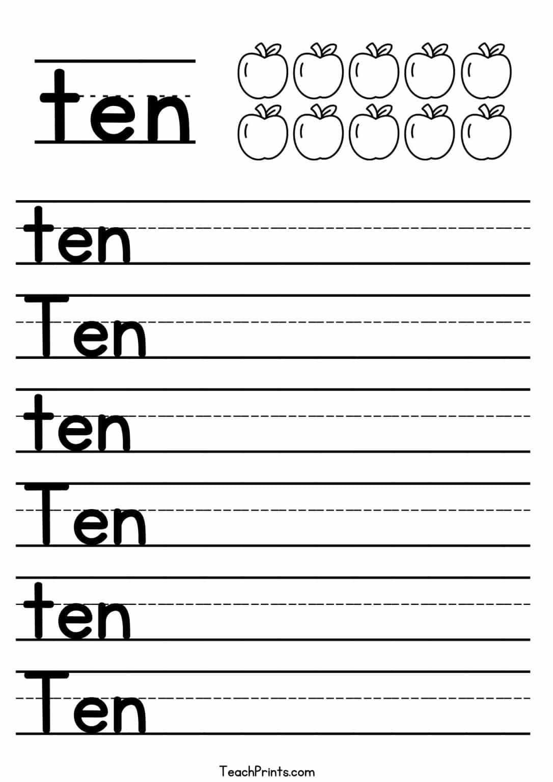 Number 10 Tracing Worksheets - Free Printables - Teach Prints