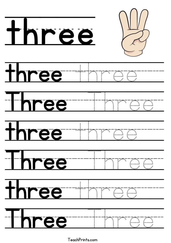 Number 3 Tracing Worksheets - Free Printables - Teach Prints