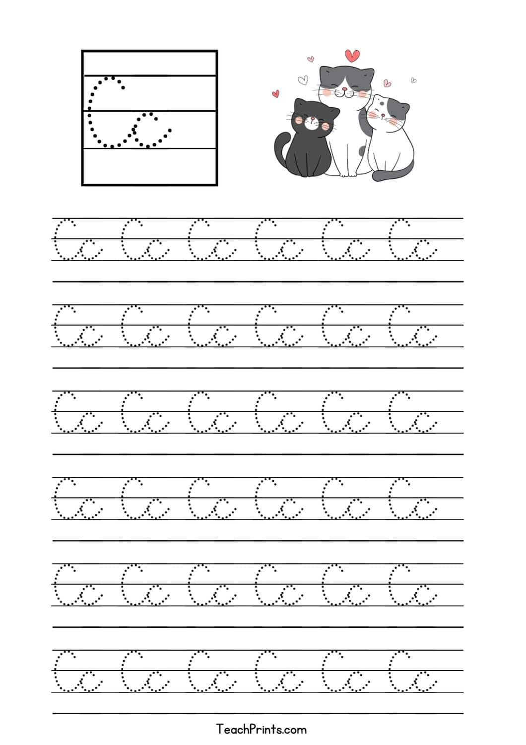 10 Cursive C Tracing Worksheets - Free Printables - Teach Prints