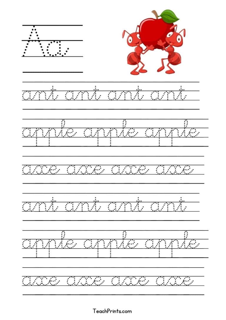 9 Cursive A Tracing Worksheets - Free Printables - 🍎 Teach Prints