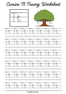9 Cursive T Tracing Worksheets - Free Printables - Teach Prints