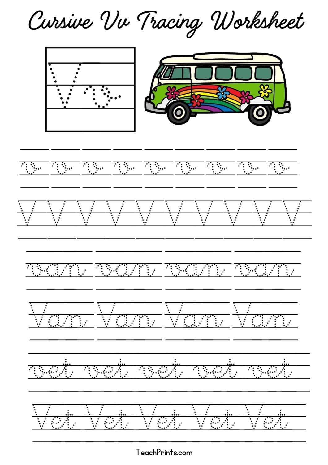 Cursive Letter Tracing Worksheets - Free A to Z Printables - Teach Prints