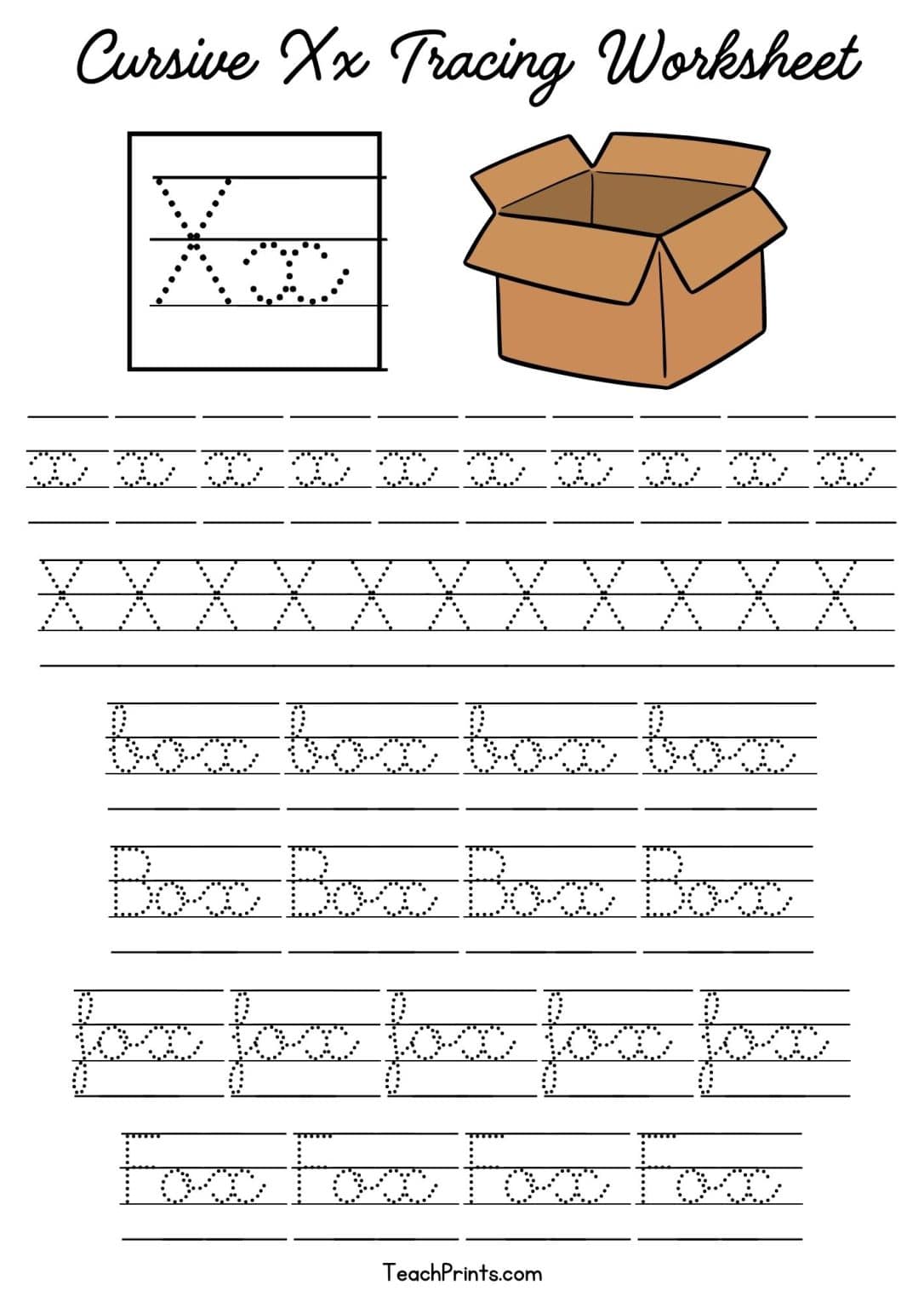 9 Cursive X Tracing Worksheets - Free Printables - Teach Prints