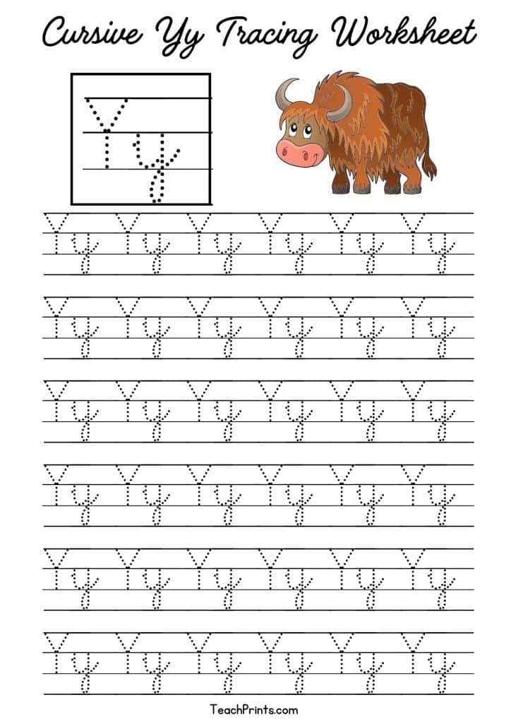 9 Cursive Y Tracing Worksheets - Free Printables - Teach Prints