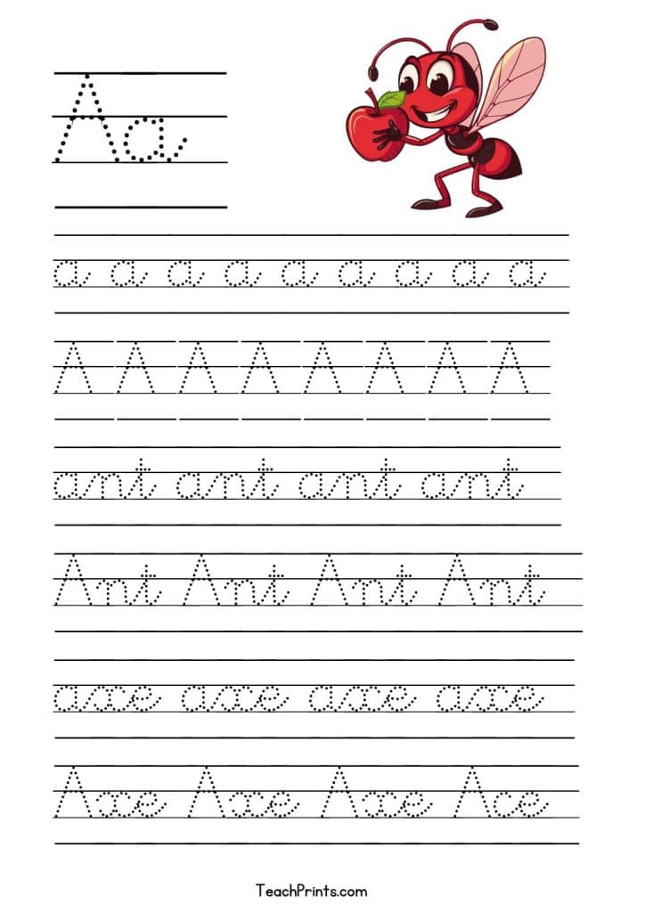10 Cursive A Tracing Worksheets - Free Printables - Teach Prints