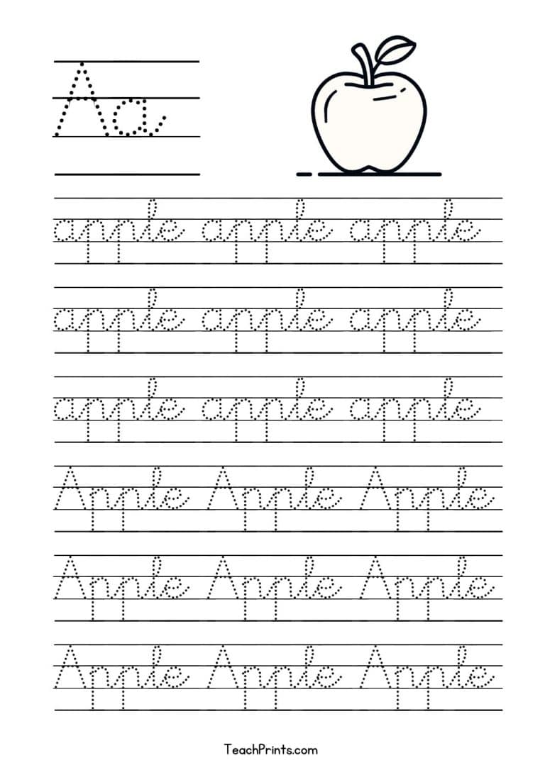 10 Cursive A Tracing Worksheets - Free Printables - Teach Prints