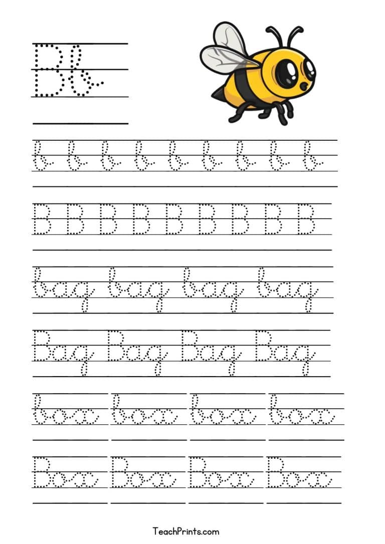 10 Cursive B Tracing Worksheets - Free Printables - Teach Prints