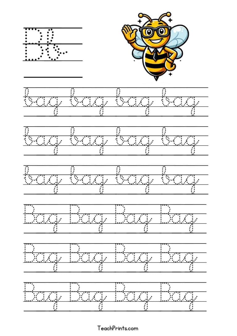 10 Cursive B Tracing Worksheets - Free Printables - Teach Prints