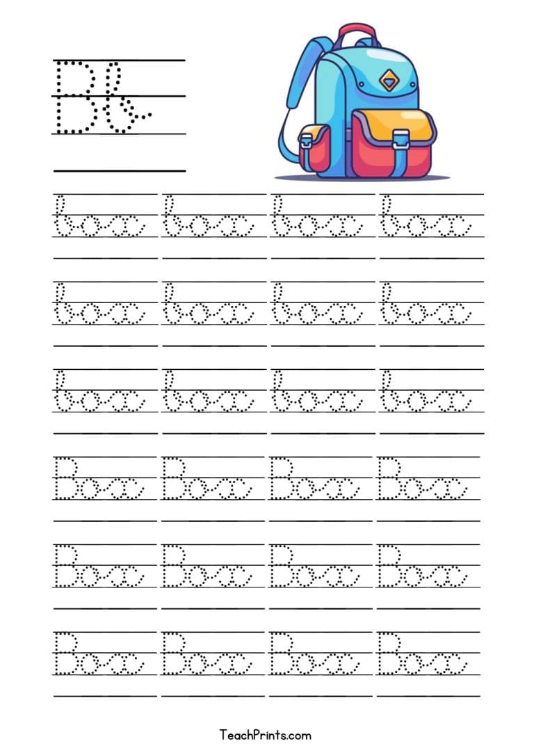 10 Cursive B Tracing Worksheets - Free Printables - Teach Prints