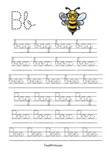 10 Cursive B Tracing Worksheets - Free Printables - Teach Prints