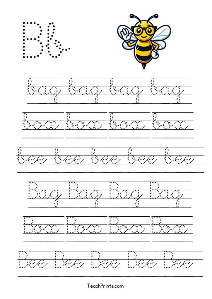 10 Cursive B Tracing Worksheets - Free Printables - Teach Prints
