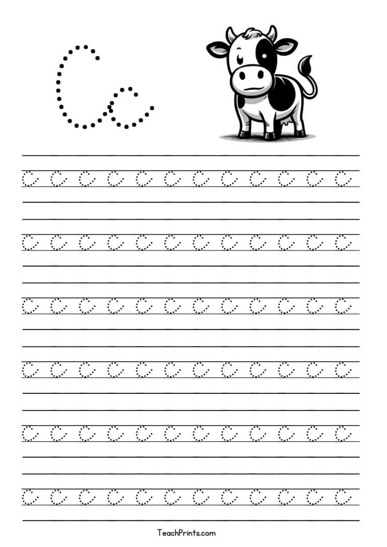 10 Cursive C Tracing Worksheets - Free Printables - Teach Prints