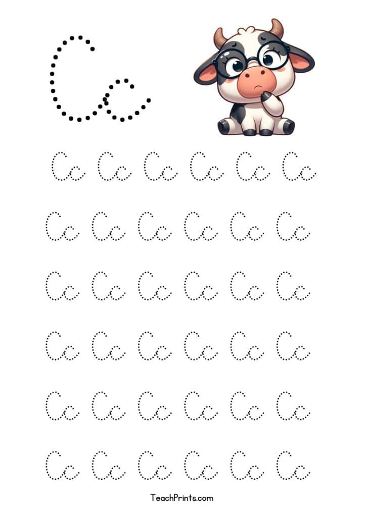 10 Cursive C Tracing Worksheets - Free Printables - Teach Prints