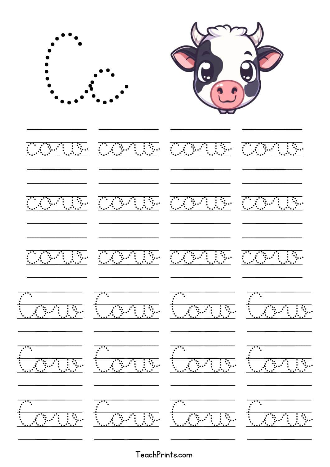 10 Cursive C Tracing Worksheets - Free Printables - Teach Prints