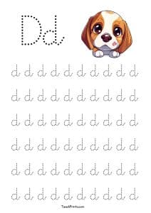10 Cursive D Tracing Worksheets - Free Printables - Teach Prints