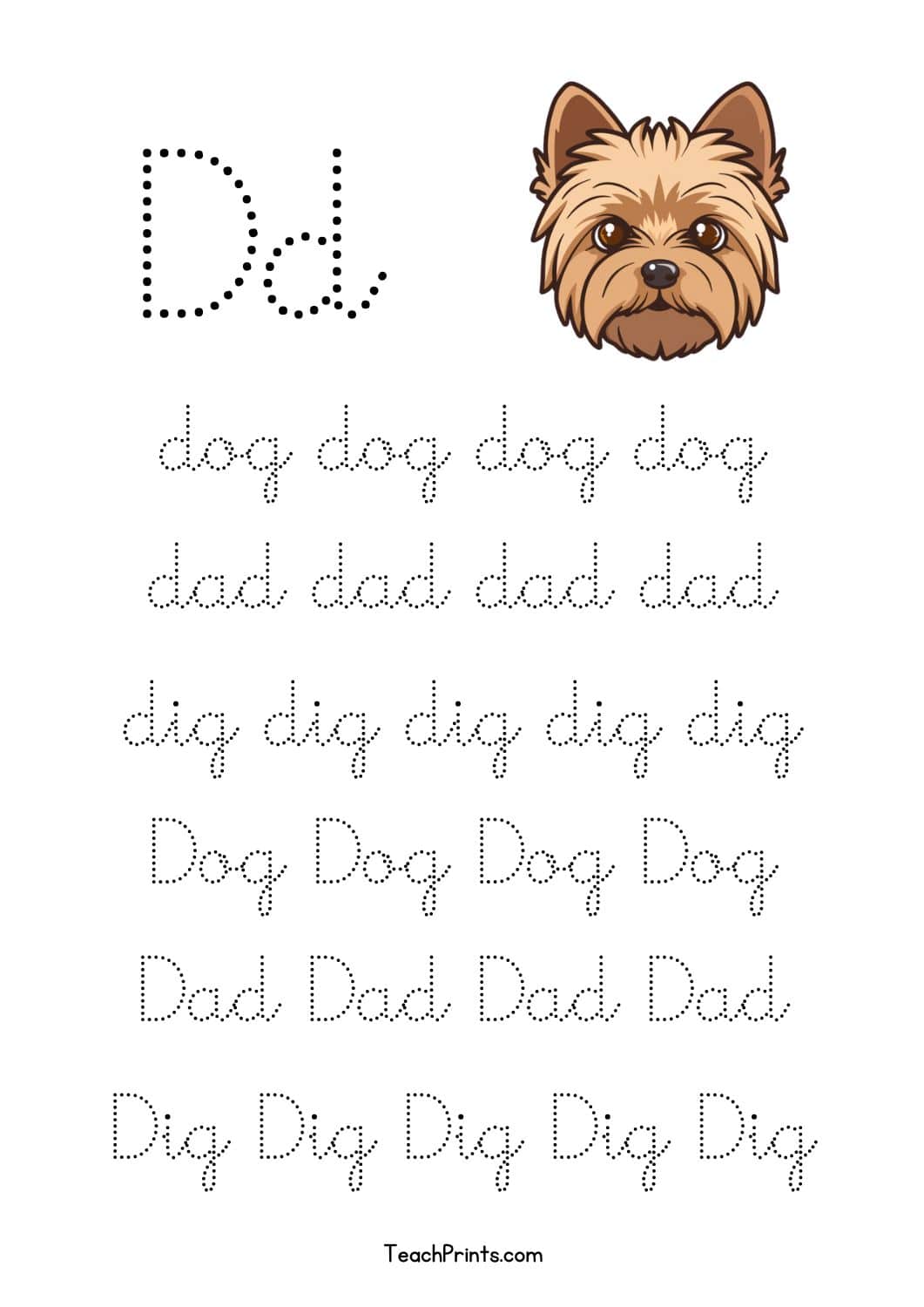 10 Cursive D Tracing Worksheets - Free Printables - Teach Prints